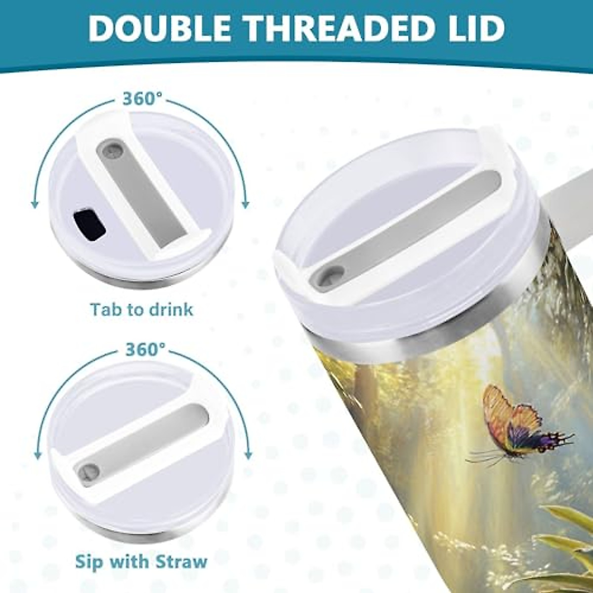 Slewiaeky Tumbler with Handle 40 oz Tropical Butterfly Insect Travel Mug with Lid and Straw Pineapple Stainless Steel Vacuum Insulated Water Bottle Cup for Iced Tea Coffee Cold Beverages Cup Holder F