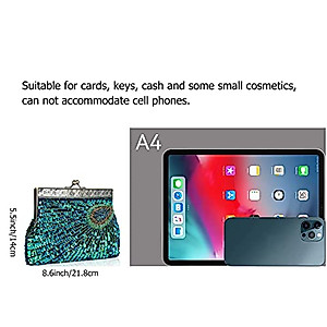 Vistatroy Vintage Style Beaded And Sequined Evening Bag Wedding Party Handbag Clutch Purse for Women Evening (Peacock blue)