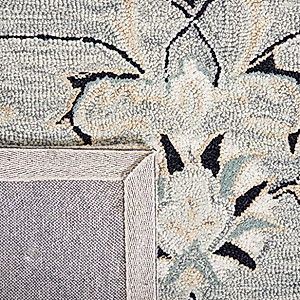 Safavieh Micro-Loop Collection Area Rug - 8' x 10', Grey & Ivory, Handmade Floral French Country Wool, Ideal for High Traffic Areas in Living Room, Bedroom (MLP384F)