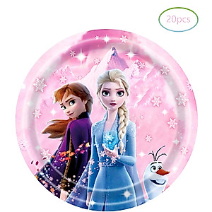 Pink Frozen Birthday Party Supplies, Include 20 Plates and 20 Napkins, for Pink Frozen Theme Birthday Party Decorations