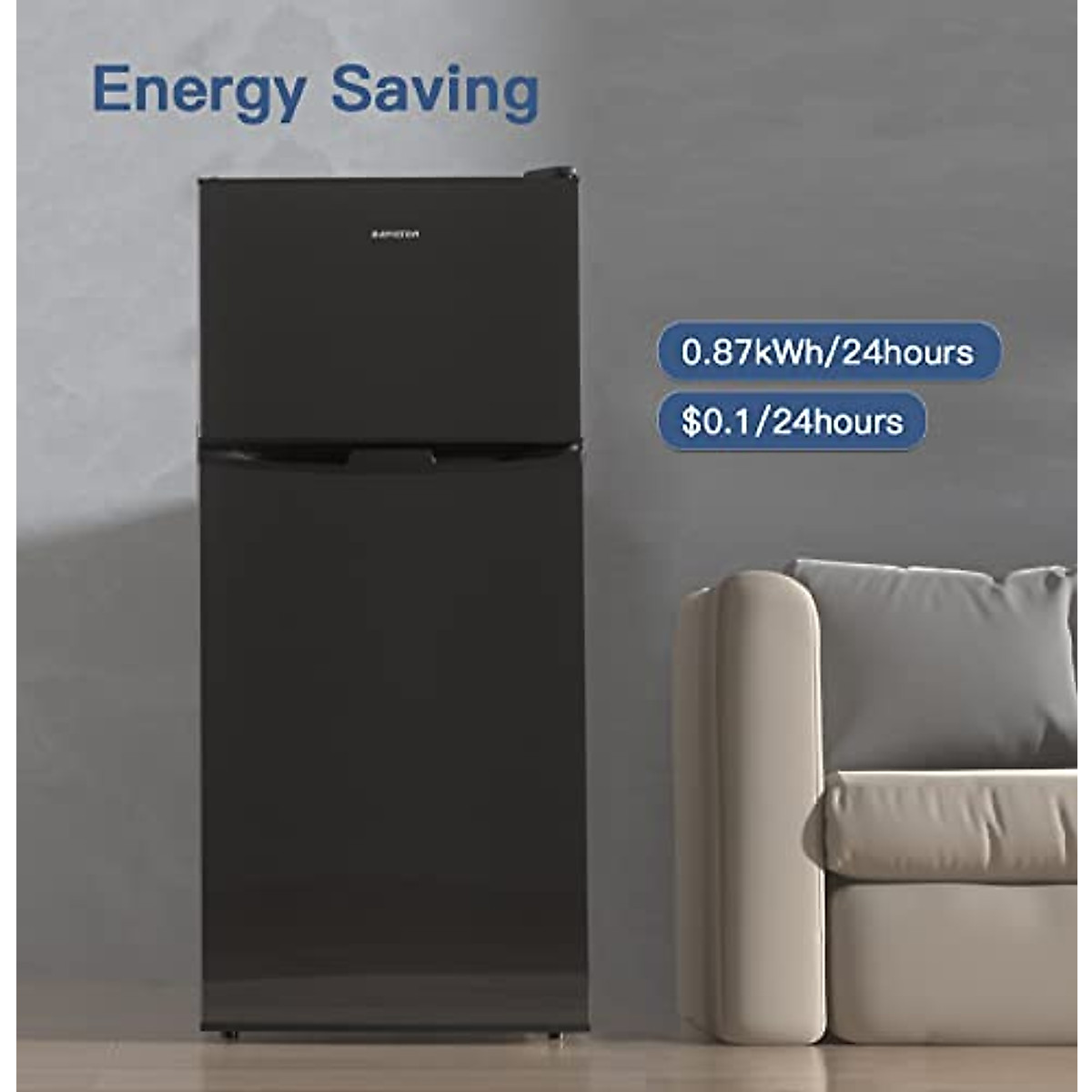 BANGSON Small Fridge with Freezer, 4.0 Cu.Ft, Samll Refrigerator with Freezer, 5 Settings Temperature Adjustable, 2 Doors, Compact Fridge for Apartment Bedroom Dorm and Office, Black