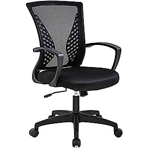 Home Office Chair Ergonomic Computer Desk Chair Mesh Task Chair with Lumbar Support Swivel Rolling Office Chairs Adjustable Mid Back Mesh Chair for Adults, Black