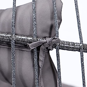 OUTPLATIO Swing Egg Chair with Stand Indoor Outdoor 350lbs Capacity Hanging Wicker Hammock Chair with UV Resistant Cushion Collapsible Foldable Basket for Bedroom Balcony Patio Garden (Dark Gray)