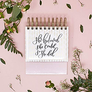 bloom daily planners Undated Perpetual Desk Easel - Religious Inspirational Standing Desktop Flip Calendar - Page a Day - (5.25" x 5.5") "She Believed She Could So She Did" by Writefully His