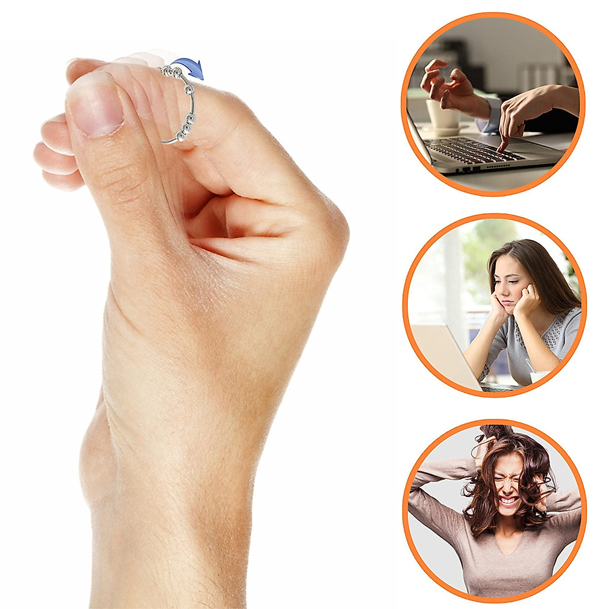 925 Sterling Silver Rings Anxiety Fidget Rings For Women Anti Anxiety Ring, Spinner Rings With Anti Worry Beads Stress Relief Thumb Ring For Men Women (6)