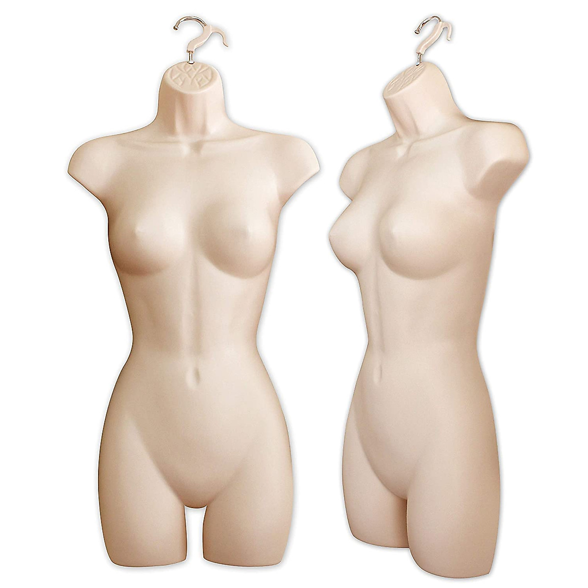 DisplayTown Flesh Female Mannequin Hip Long Hollow Back Body Stackable Dress Form with Hanging Hook for Tshirt Display, Countertop, Craft Shows, Photos and Design, S-M Clothing Size