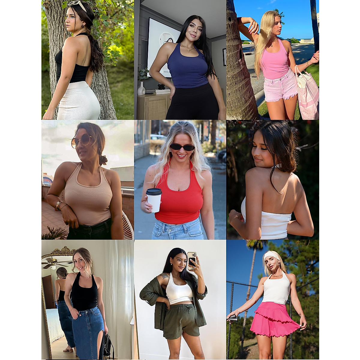 Ekouaer Women Halter Top Backless Scroop Neck Slim Stretchy Ribbed Knit Camisole Crop Tops(Green,S)