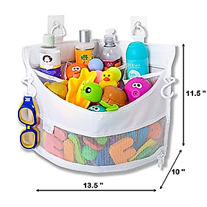 Mesh Bath Toy Holder Organizer – The Perfect Corner Bathtub Toy Storage & Bathroom or Shower Caddy – This Multi-use Net Bag Makes Baby Bath Toy Storage Easy – For Kids & Toddlers