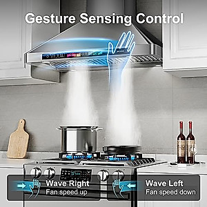 BRANO 30 Inch Wall Mount Range Hood with Voice/Gesture/Touch Control, 900 CFM Stainless Steel Kitchen Hood Vent with 4 Speed Exhaust Fan, 4 Adjustable Lights, Memory Mode, Ducted/Ductless Convertible