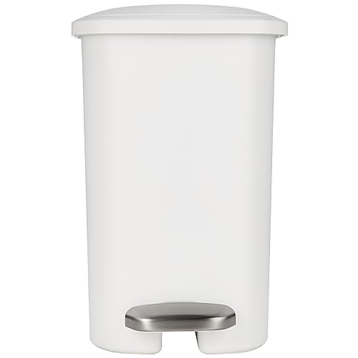 Amazon Basics Compact Bathroom Plastic Rectangular Trash Can with Steel Pedal Step, White, 6 Liters