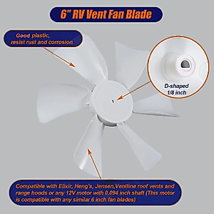 SVNR 6" RV Vent Fan, 2 Pack RV Bathroom Vent Fan Blades Replacement for RV Fan, Fits for Heng's, Elixir, Ventline, Jensen roof Vents, Range Hoods or Any 12 Volt Motor with a 0.094-inch D-Shaped Shaft
