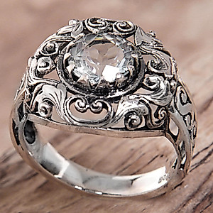 NOVICA Artisan Handmade Blue Topaz Cocktail Ring .925 Sterling Silver Indonesia Single Stone Gemstone Birthstone 'Blue Dream'