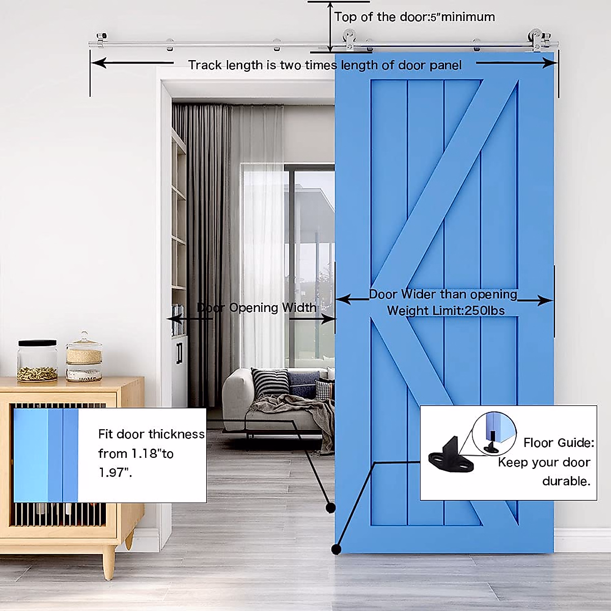 BONIKLUBA 6FT Stainless Steel Sliding Barn Door Hardware Track Kit Top Mount T Hanger Set for Single Door use, Easy to Install