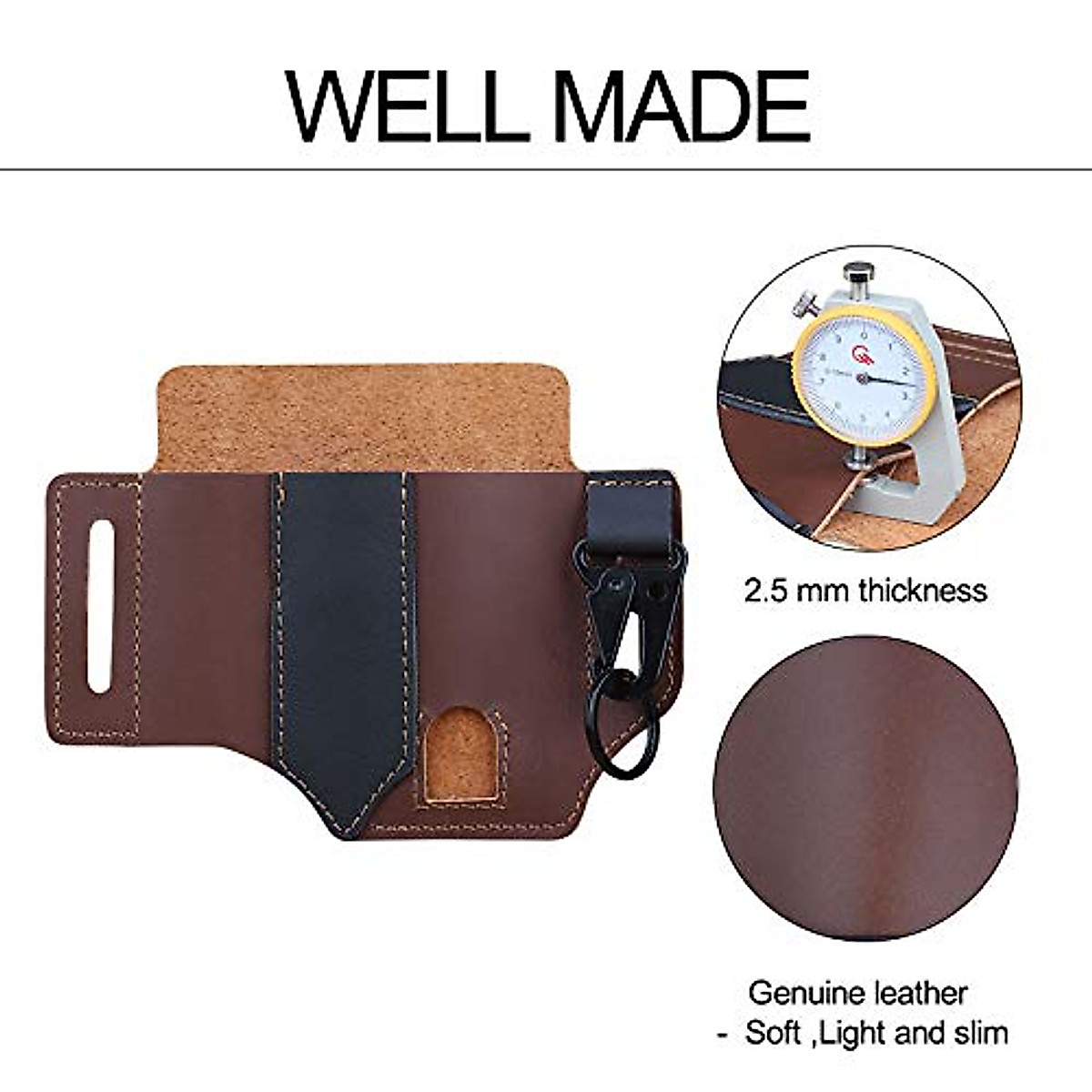 Kosibate EDC Leather Sheath, Multitool Sheath Belt Organizer Pocket for Knife/Flashlight/Tactical Pen/Tools(Brown)