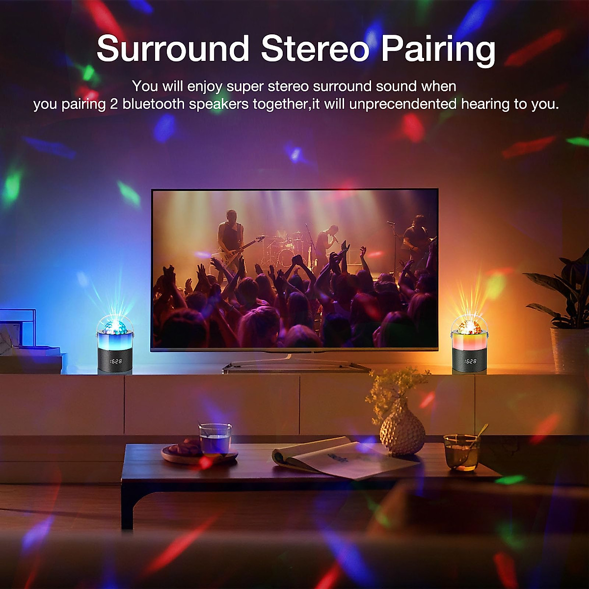 LEICEX Portable Bluetooth Speaker,Wireless Speakers with Bass HD Sound,Up to 12H Playtime,Disco Rotating Light/Music Light/Ideal for Home and Outdoor Karaoke Machine with Two Wireless Microphones