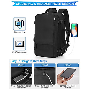 Getravel Travel Backpack For Women Men Airline Approved, Carry On Backpack, 17 inch Laptop Backpack, Waterproof Casual Outdoor Luggage Weedender Bag, Hiking Backpack(Black)