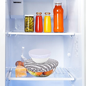 Whaline 10Pcs Bowl Covers Reusable In 5 Size Stretch Cloth Fabric Dish Cover Farmhouse Plaid Gray Ticking Stripe Lids for Food Fruits Leftover Storage