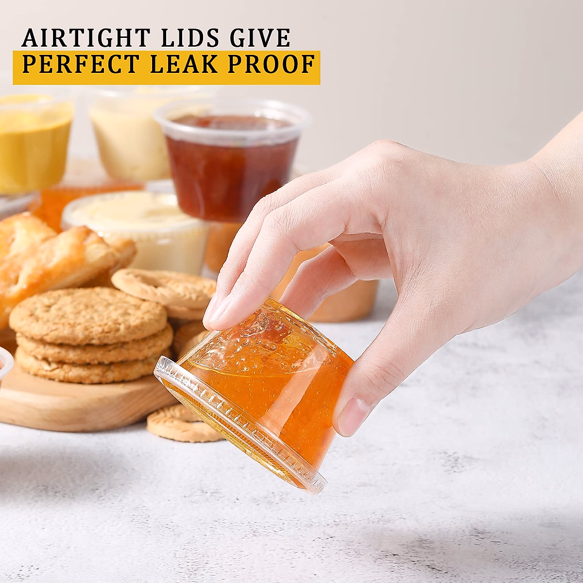 VITEVER [120 Sets - 4 oz ] Portion Cups With Lids, Small Plastic Containers with Lids, Airtight and Stackable Souffle Cups, Jello Shot Cups, Sauce Cups, Condiment Cups for Lunch, Party, Trips