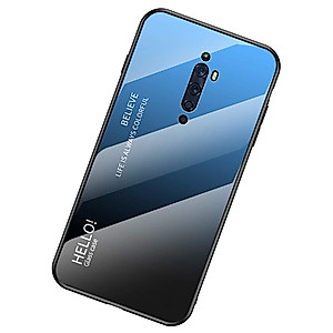 LUSHENG Case for Oppo Reno 2 Z/F, Gradient Color Tempered Glass Back Shell Soft TPU Edge Cover Phone Case, for Oppo Reno 2 Z/F (6.5") - Blue+Black