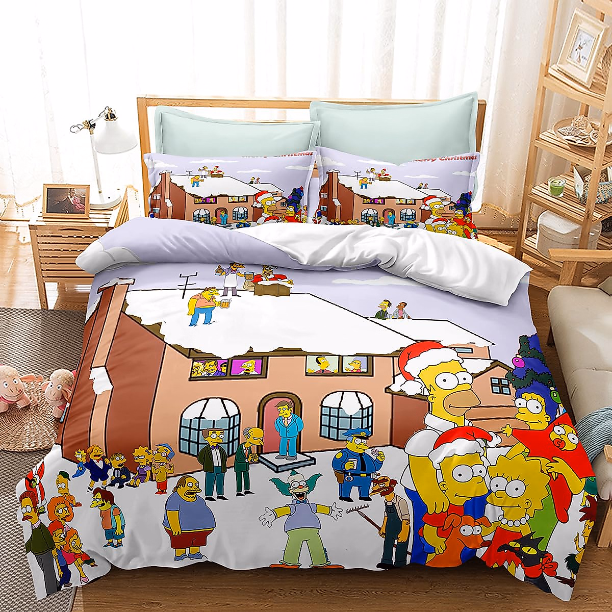 JewosS Ultra Soft Microfiber Bedding Simpsons 3 Pieces 1 Duvet Cover Set 3D Printed Bedding Quilt Duvet Cover 2 Pillowcases with Zipper Closure for(Queen), Style4