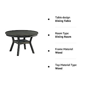 Picket House Taylor Wood 47" Round Kitchen Dining Table, with Storage Shelf, in Gray