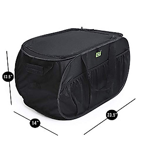 Smart Design Pop Up Trunk Organizer w/ Easy Carry Handles, Side Pockets, & Zipper Top - 23 Inch - Durable Fabric Collapsible Design - Home Organization (Holds 50 lbs.) [Black]