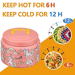PIQUEBAR 8oz Kids Thermos for Hot Food,Small Lunch Thermos Food Container Stainless Steel,Easy Open Wide Mouth Thermo for Hot Cold Food for Preschool Travel (Pink Unicorns)
