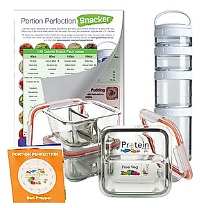 Bariatric Portion Control Lunchbox/Meal Prep Glass Containers 3pk with 100 Cal Snack Container Set, Practical Meal Prep, Gastric Sleeve, Bypass or Band with Protein, Carbs & Veg