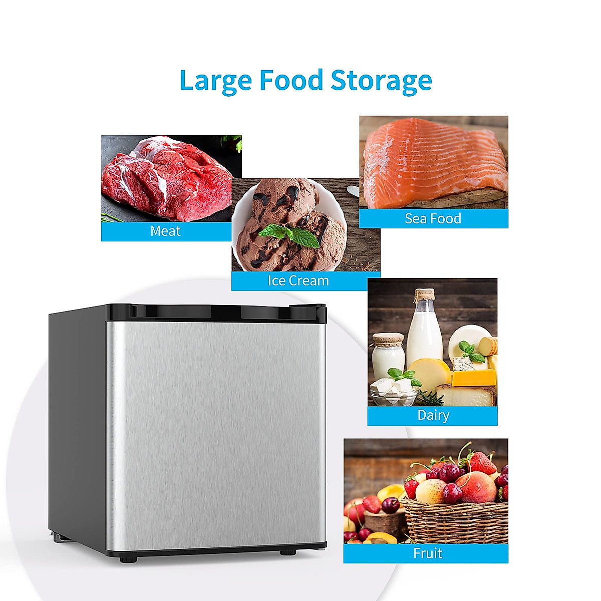 Upright Freezer Compact, Single Door, Reversible Stainless Steel Door, Adjustable Removable (Silver, 1.1 Cu. Ft.) sliver (1022003800)