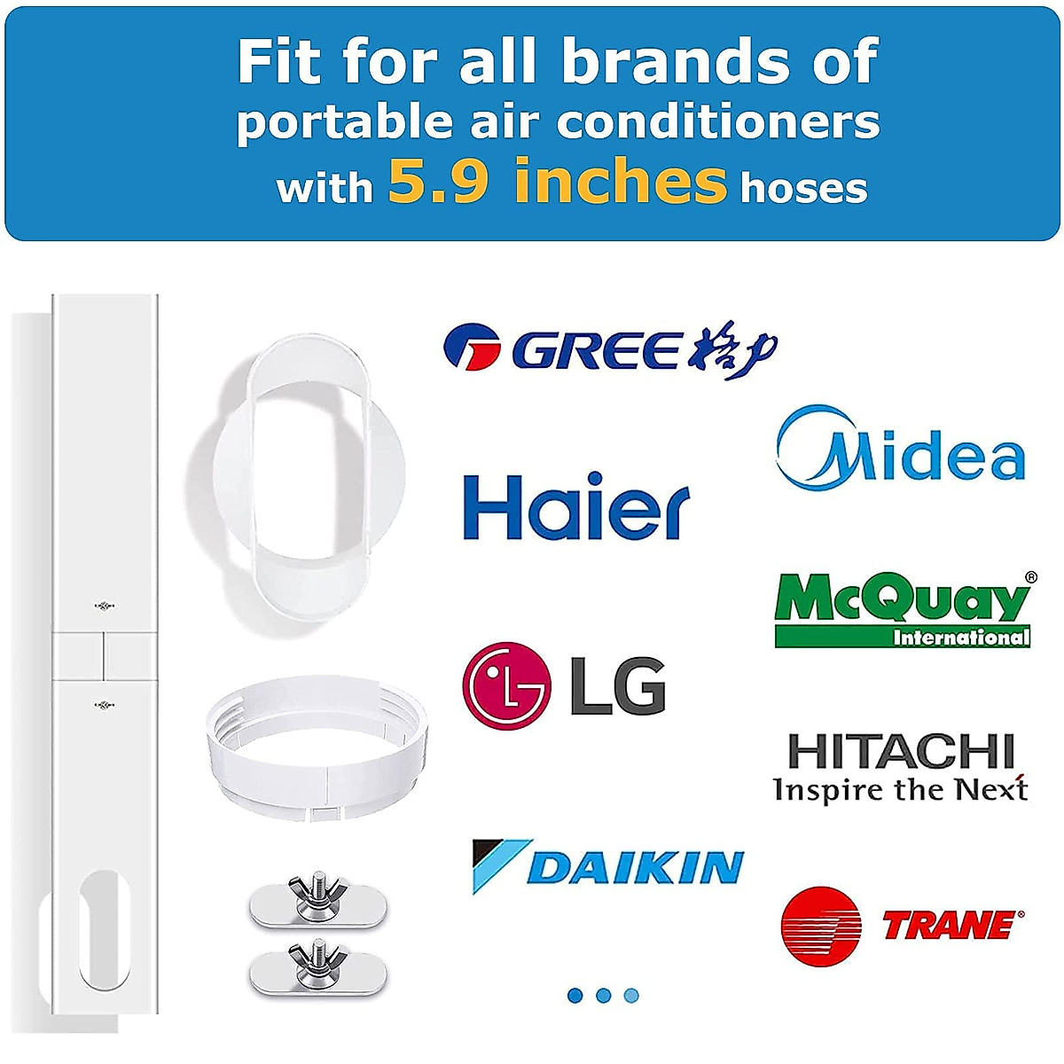 Window Vent Kit for Portable Air Conditioner, Adjustable Window Seal Plate Kit for AC Unit, Adjustable Length 21 Inch to 62 Inch, AC Window Kit for Exhuast Hose of 15cm/5.9 Inch.