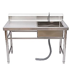 Xuthusman Stainless Steel Kitchen Prep Utility Sink w/Drainboard+Compartment Commercial Utility & Prep Sink Table w/Faucet