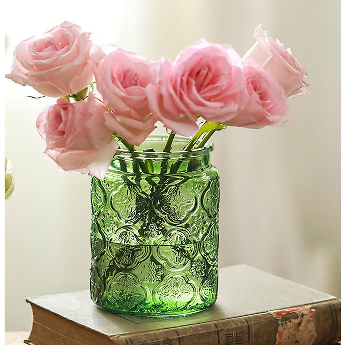 Pletmin Vintage Glass Jar, 23.7 FL OZ Airtight Glass Storage Jar with Acacia Lid, Food Containers for Kitchen Ideal for Tea, Coffee, Sugar, Candy, Cookies, Spices, Home Decorative Jar(GREEN 2PACK)