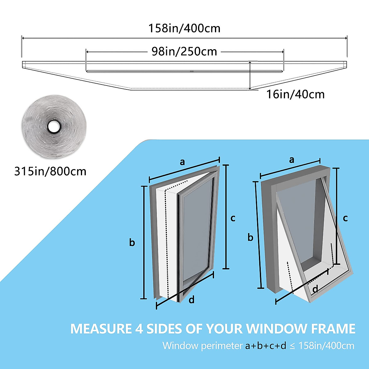 BJADE'S Window Seal Kit for Portable Air Conditioner Unit and Tumble Dryer,158Inch Seals with Zipper and Adhesive Fastener , White