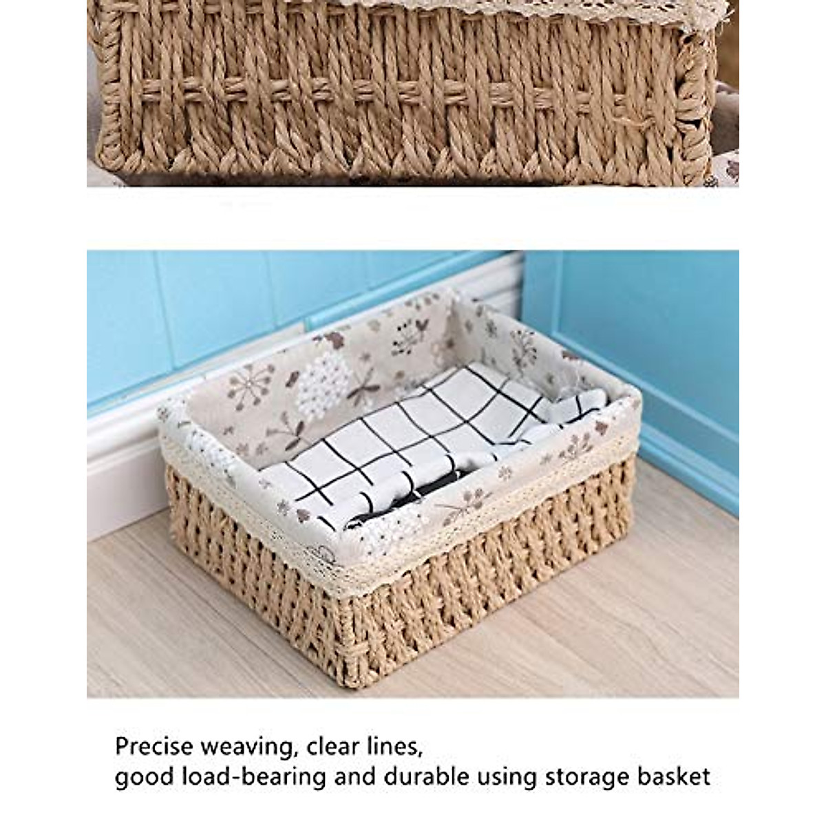 Woven Baskets for Storage Free Life Woven Baskets, Handmade Paper Rope Organizing Baskets Set, Square Nesting Baskets with Liner, Decorative Home Storage Bin (Set of 3) (Gray Set)