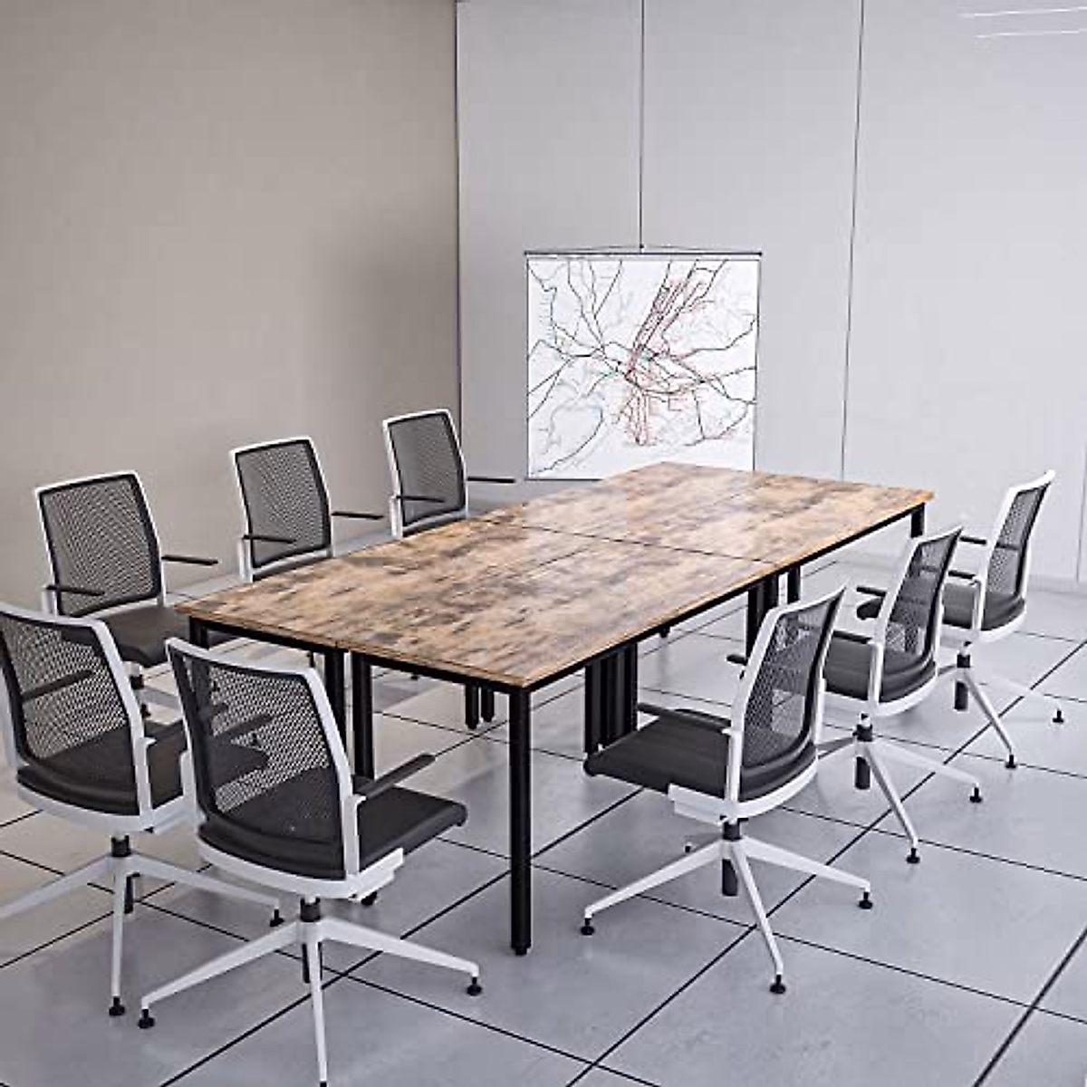 Bonzy Home Conference Tables 9ft Office Computer Desk for Meeting Room Study Writing Printer Podcast Table Save Space Design for 10 People Rustic Vintage Brown 4PCS 110.2"x47.2"x29.5",Brown