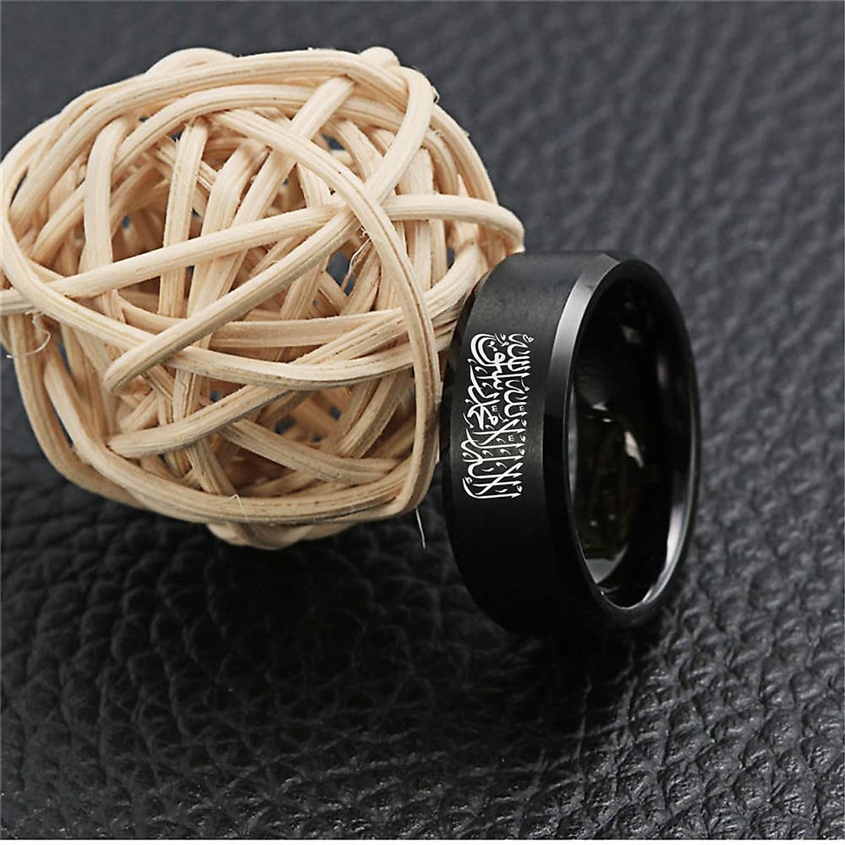 The Messenger of Allah Ring Stainless Steel Arabic Calligraphy Islamic Allah Matte Finger Ring Arab Muslim Religious Name of God Amulet Wedding Band for Anniversary Birthday, Size 10