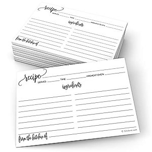 321Done Recipe Cards with From the Kitchen Of (Set of 50) 4" x 6" - Black and White Modern Minimalist, Large Double-Sided for Weddings, Bridal Shower - Made in USA