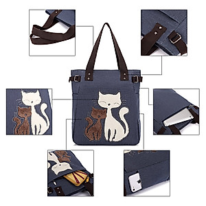 KAUKKO Women Canvas Handbag Shoulder Bag Cat Big Tote Bag