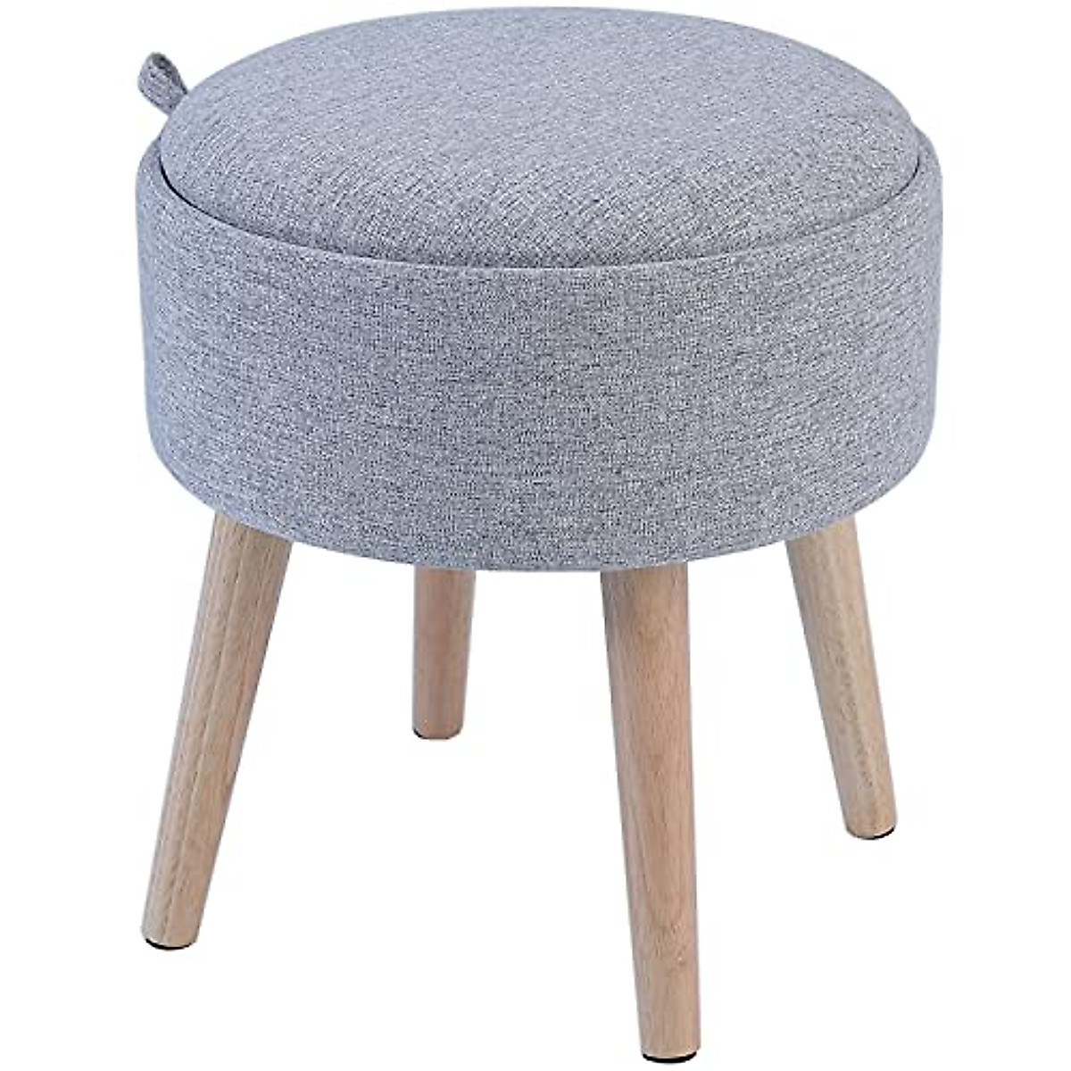SOFT ASS Multi-Functional Round Storage Ottoman Footrest with Coffee Table Tray, Light Grey Linen with Detachable Wooden Feet/Footstool for Bedroom, Study and Living Room (Light Grey1)