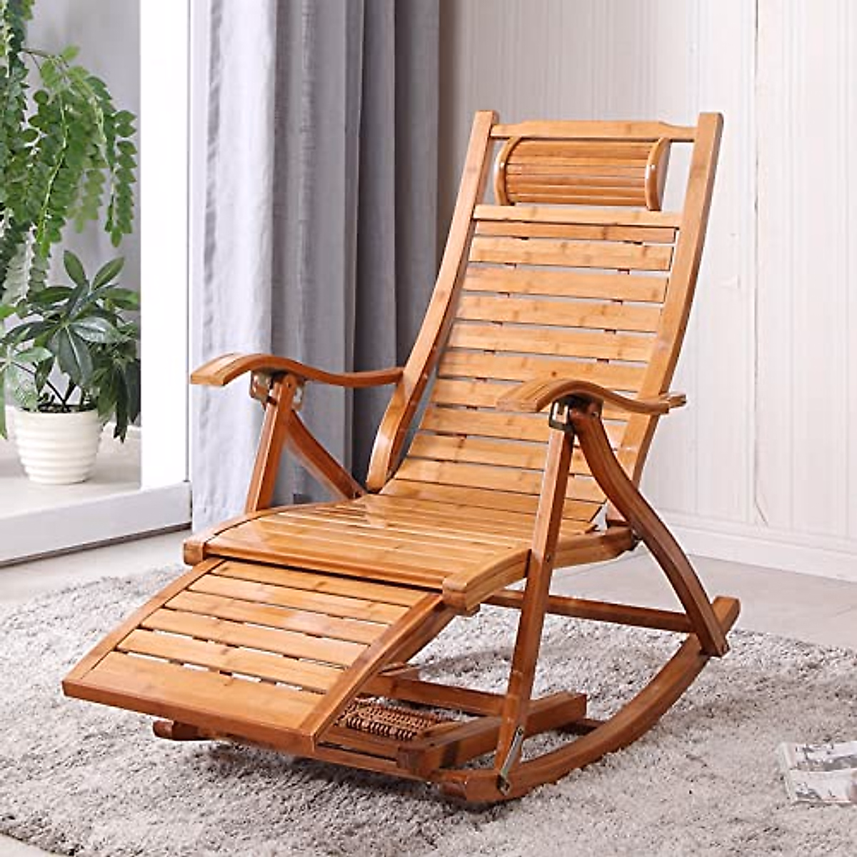 Lounge Chair, Balcony Home Lounge Chair, Rocking Chairs for Adults Wooden Bamboo Stable Comfort Garden Deck Chairs Load-Bearing 200kg (Color : Wooden Chair)