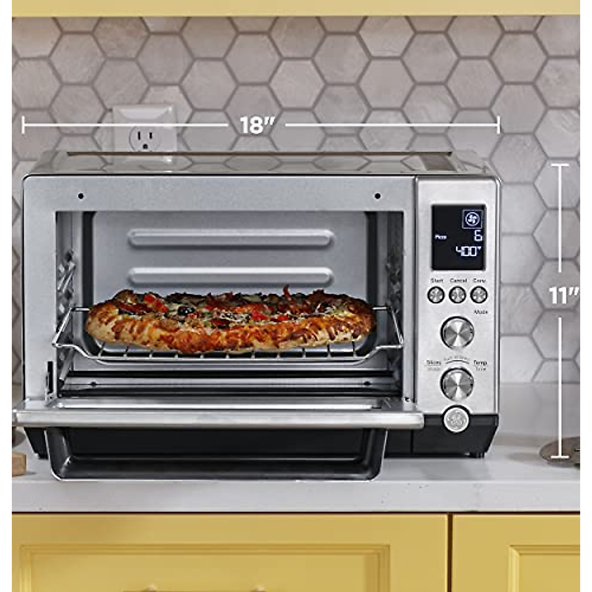GE Convection Toaster Oven | Calrod Heating Technology | Large Capacity Toaster Oven Complete With 7 Cook Modes & Oven Accessories | Countertop Kitchen Essentials | 1500 Watts | Stainless Steel