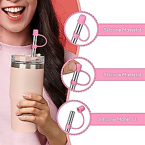 [9 Pack] Straw Cover Cap 10MM for Stanley Cup Adventure Quencher 40oz, Reusable Silicone Stopper tips for Stanley Tumbler 30oz, 20oz,12oz Accessories, Fits 0.4 inch Drinking Straws (Blue/Pink/Brown)