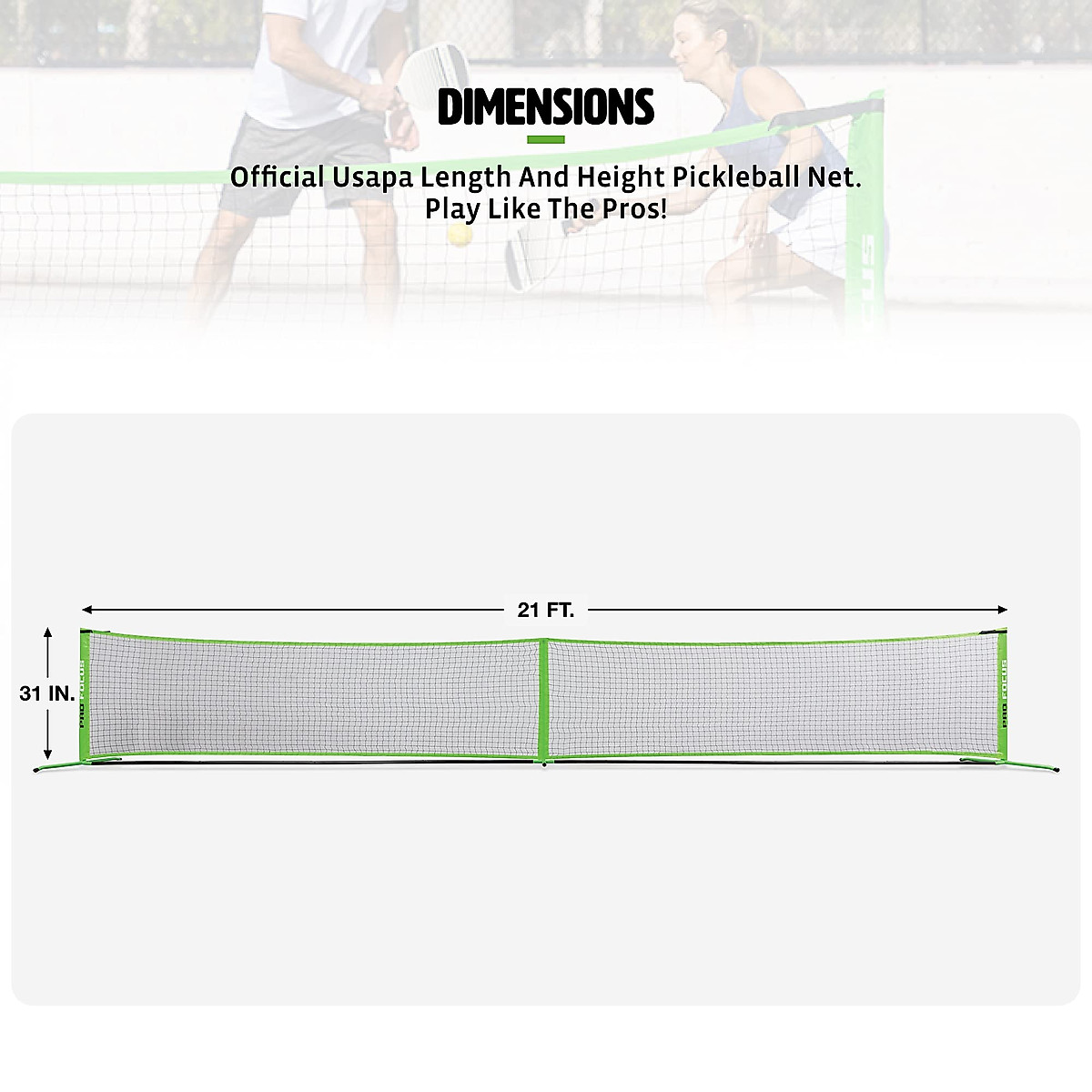 Pro Focus Pickleball Net Set – Includes 4 Player Wooden Pickleball Paddles and 3 Pickleballs; Outdoor and Indoor Fun for Adults and Families, All Skill Levels