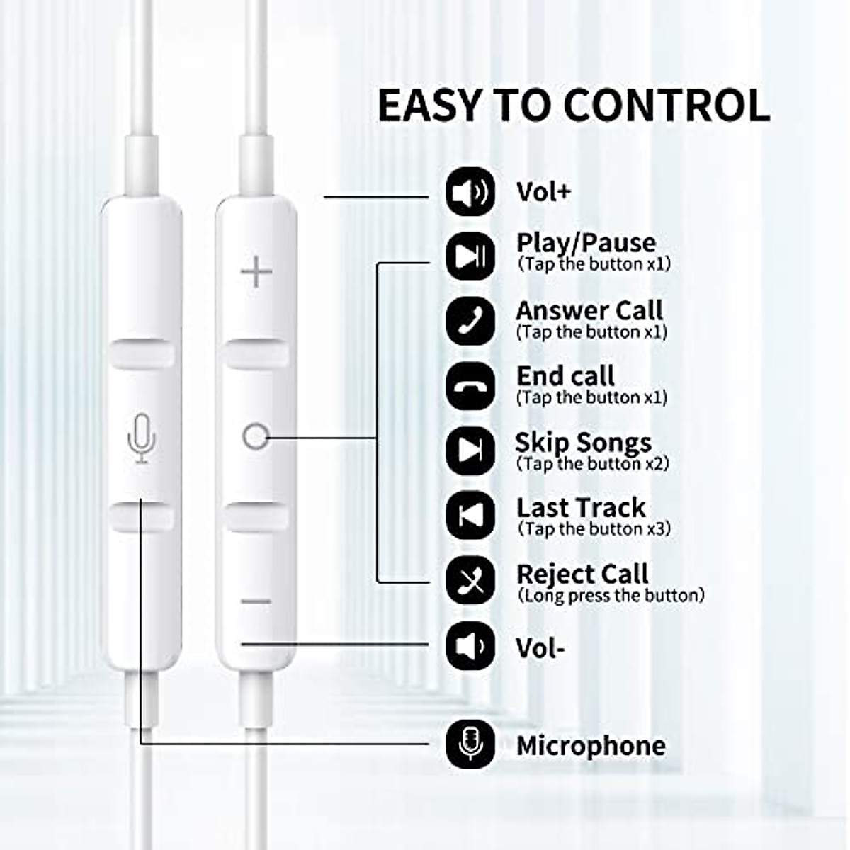 3.5mm Wired Earbuds with Microphone for Samsung Galaxy A14 A12 A13 S10, Noise Cancelling Headphone HiFi Stereo Clear Calls Volume Control Semi in-Ear Ear Buds for iPhone SE 6 6S iPad Switch Android
