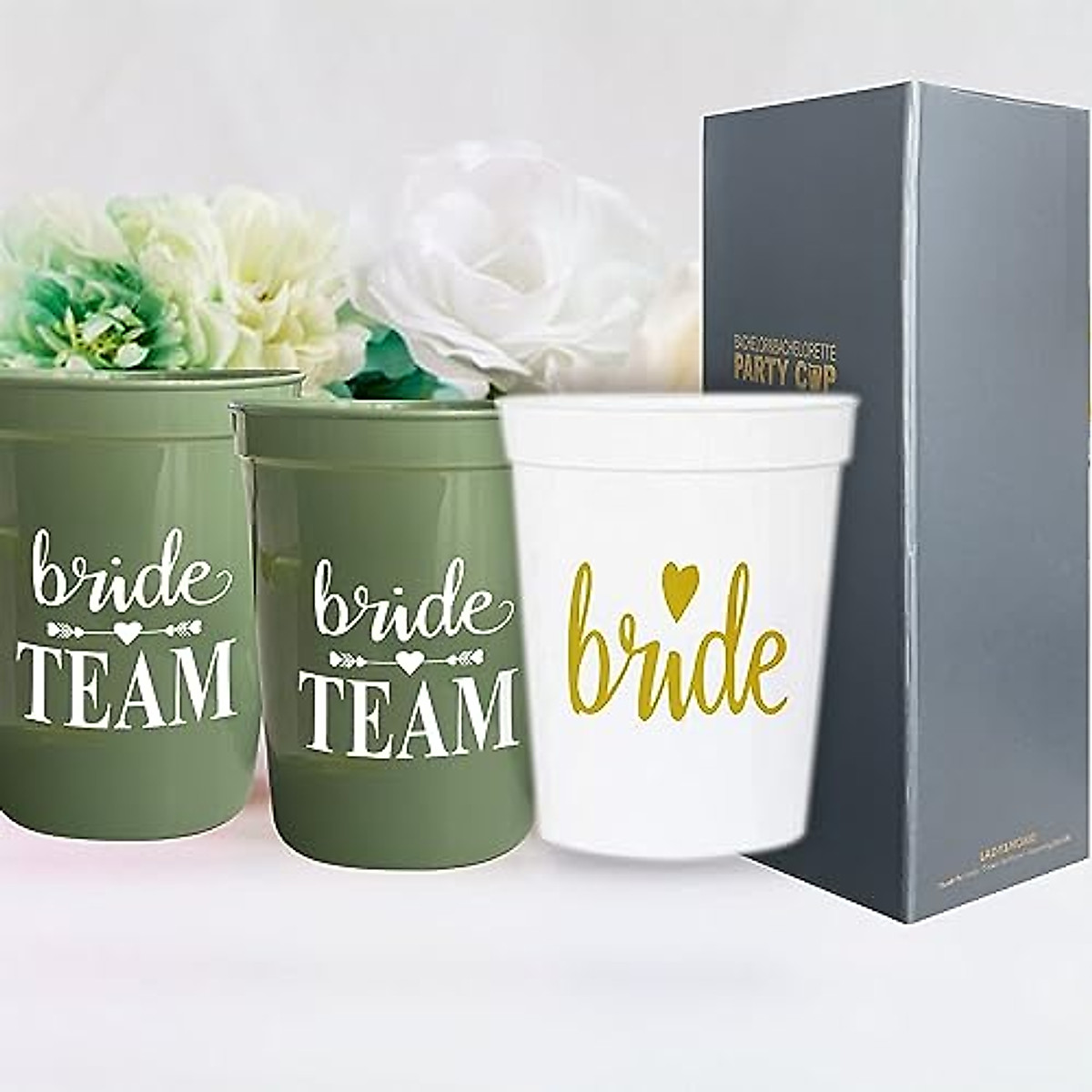 LADY&HOME Bachelorette Party Plastic Cups Bride Team Gifts Reusable Party Cups for Bridal Party(Sage Green)