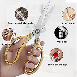 AWinjoy Kitchen Scissors, Heavy Duty Sharp Kitchen Shears Dishwasher Safe,Gold Kitchen Accessories Cooking Shears for Kitchen Meat Chicken Fish Poultry Herb Bread (Gold)