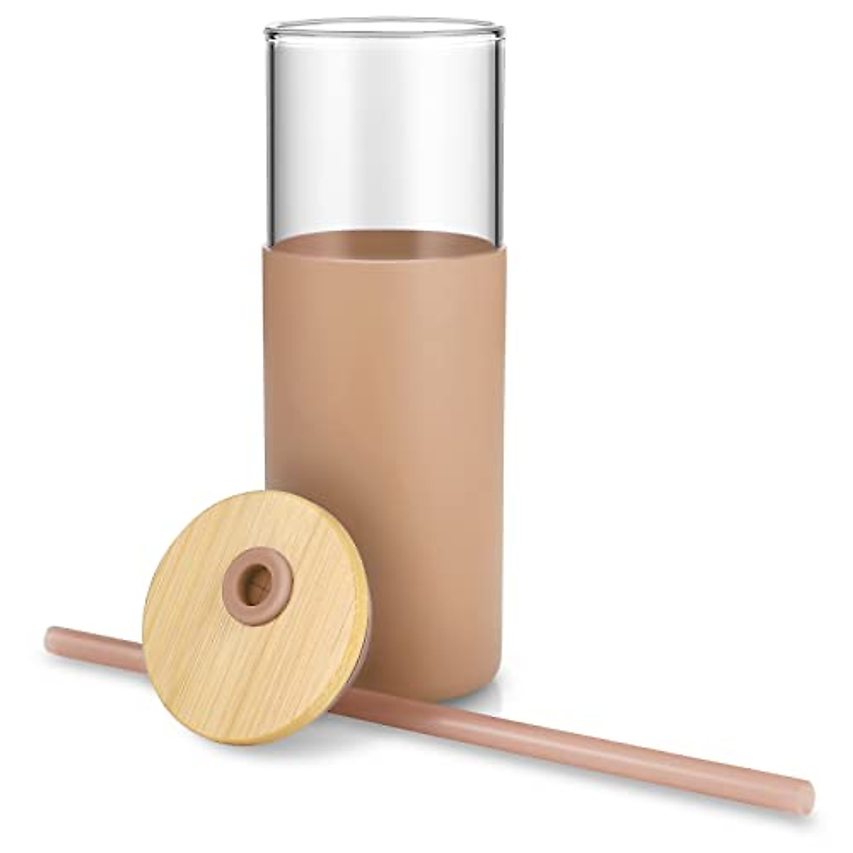tronco 24oz Glass Tumbler Glass Water Bottle Straw Silicone Protective Sleeve Bamboo Lid - BPA Free