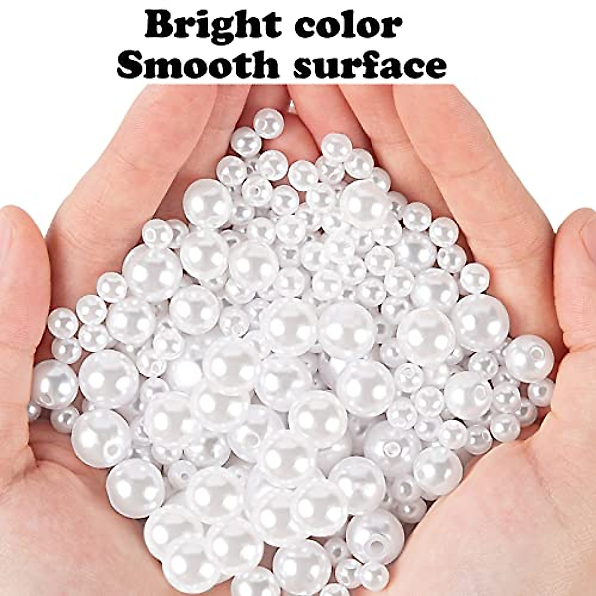 HILELIFE 1500pcs Pearl Beads for Jewelry Making, 4mm 6mm 8mm 10mm Round Loose Pearls Beads with Hole, Bracelet Pearls for Crafts, White Pearls for Jewelry Making