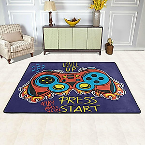 Gamer Joystick Area Rug 4x6 Cool Gamepad Non Slip Large Rugs for Living Room Bedroom Absorbent Washable Carpet with Rubber Backing Indoor Outdoor for Dorm Backyard Patio