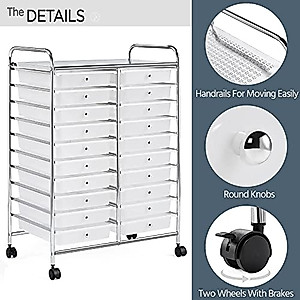Yaheetech 20 Drawers Rolling Storage Cart Multipurpose Movable Organizer Cart Tools Scrapbook Paper Organizer on Wheels, White